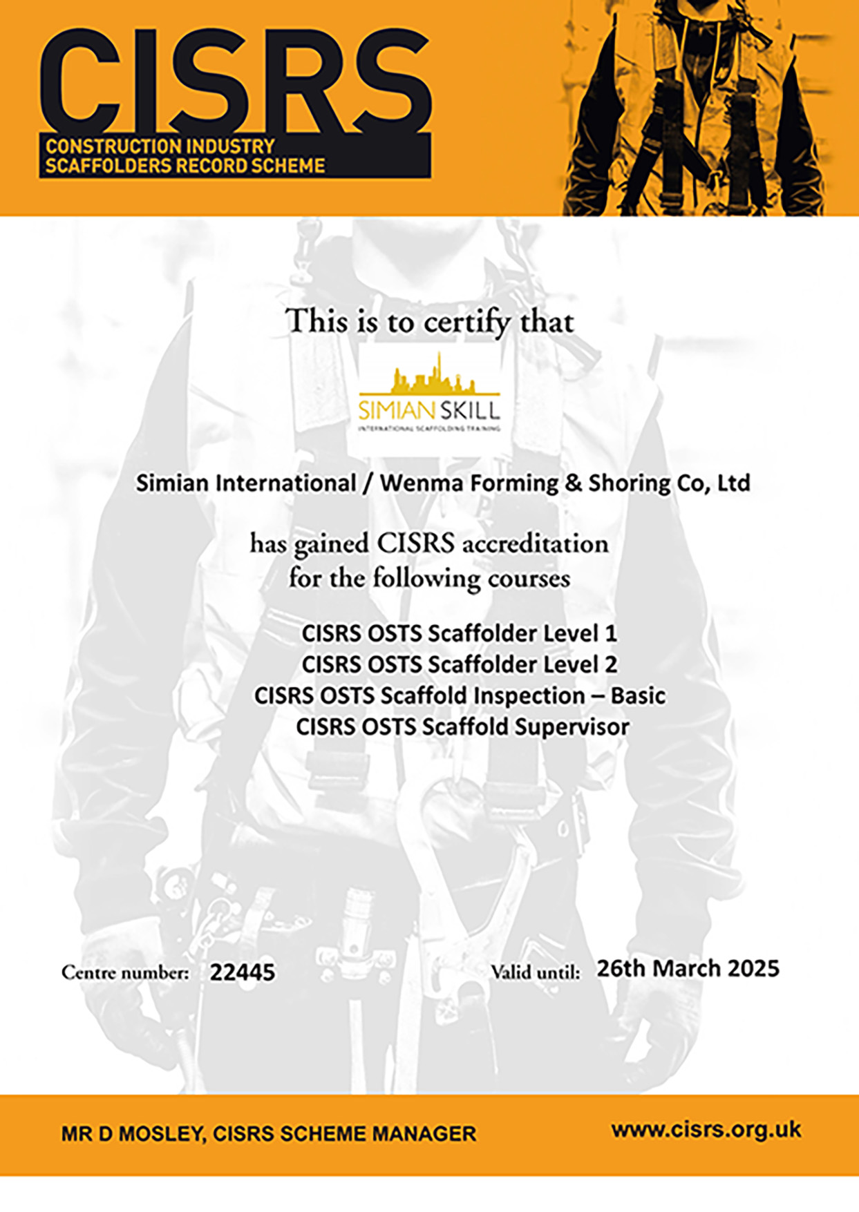 Certification & Award – Wenma Scaffolding Solutions